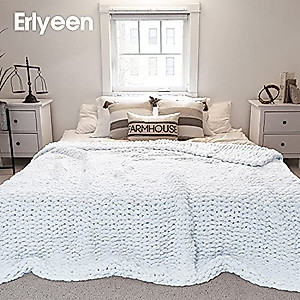 ERLYEEN Chunky Knit Blanket Throw Chenille Cable Handmade Chunky Knit Throw Blanket Warm Soft Cozy for Bed Chair Sofa Best Gift,White 40"x40"（Single Sofa）