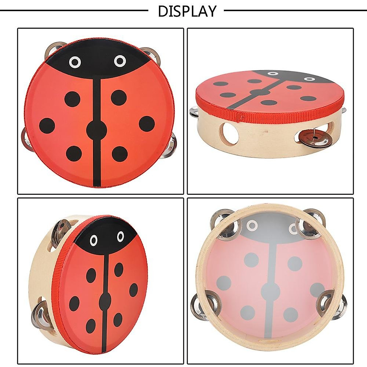15cm Wood Handheld Tambourine Metal Jingles Hand Held Percussion Drum for Kids Dance Song Gifts(1#)
