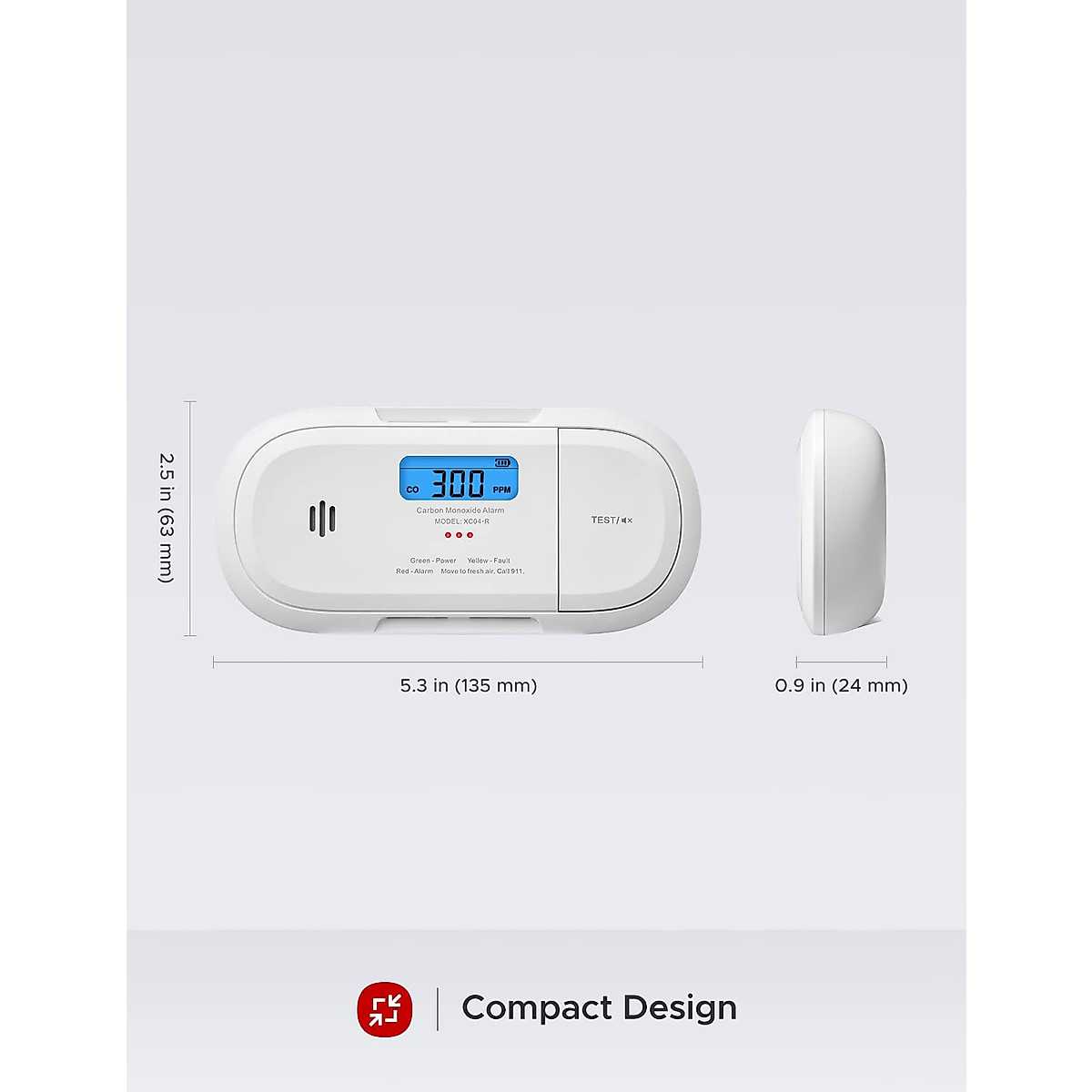 X-Sense Carbon Monoxide Detector Alarm with Digital LCD Display, CO Detector Alarm with 5-Year Replaceable Battery and Peak Value Memory, XC04-R