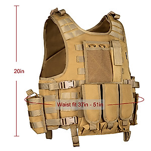 MGFLASHFORCE Tactical Airsoft Vest Adjustable Modular Paintball Vest (Tan)