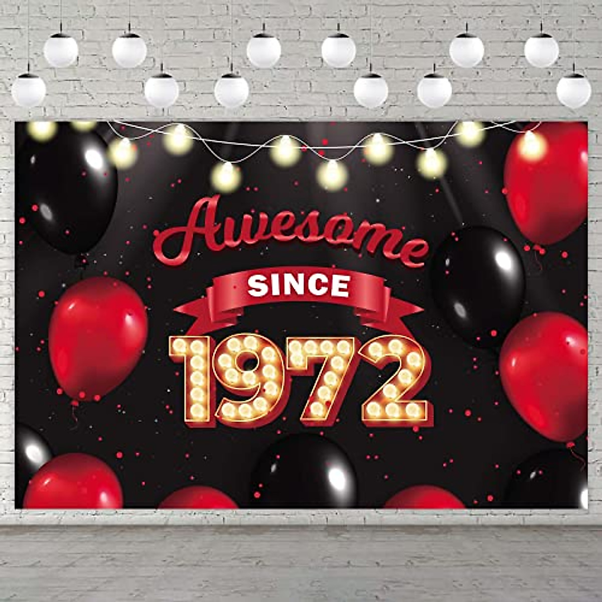 Awesome Since 1972 Happy 50th Birthday Banner Backdrop Red and Black Balloons Cheers to 50 Years Old Theme Decor for Women Men 50th Birthday Party Bday Supplies Decorations Background Glitter Gold