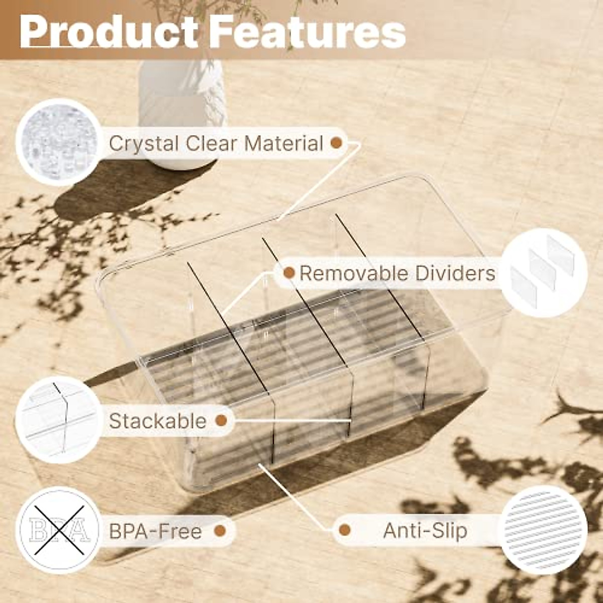 Pantry Organization and Storage, Clear Food Storage Organizer Bin with Removable Dividers for Kitchen, BPA-FreeRefrigerator Organizer, Cabinet Organizer