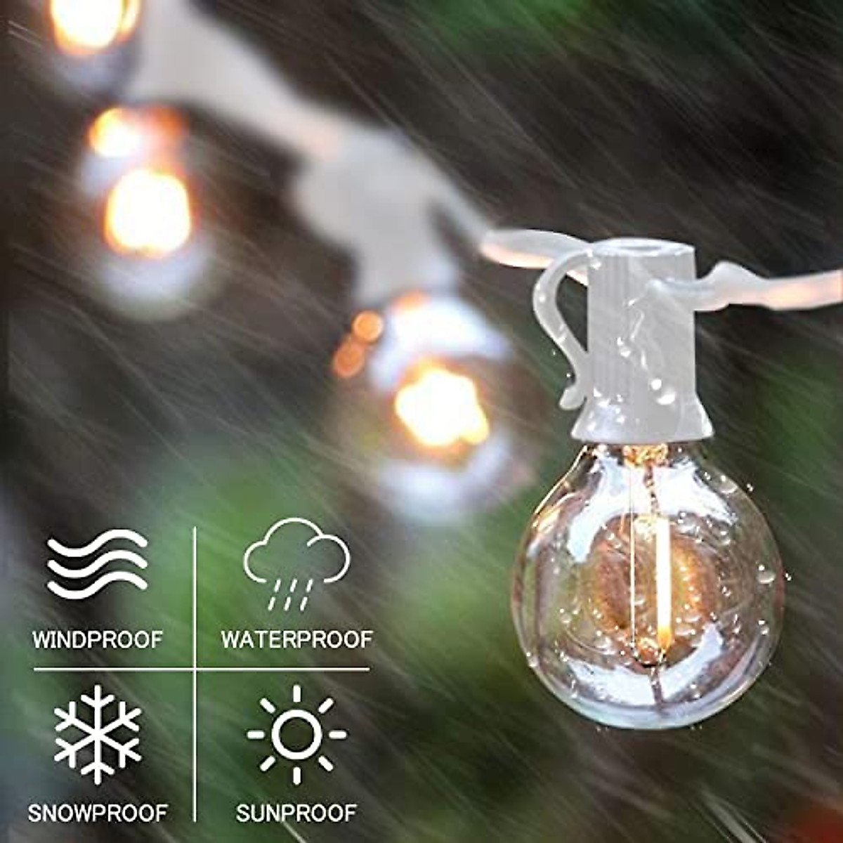 SUNTHIN Outdoor White String Lights, 27FT White Patio Lights with 14 G40 Shatterproof LED Bulbs(1 Spare), Waterproof Hanging Outside Lights for Yard, Porch, Deck, Garden, Pergola