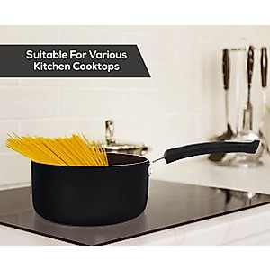 Utopia Kitchen Nonstick Saucepan Set - 1 Quart and 2 Quart - Glass Lid - Multipurpose Use for Home Kitchen or Restaurant (Black)