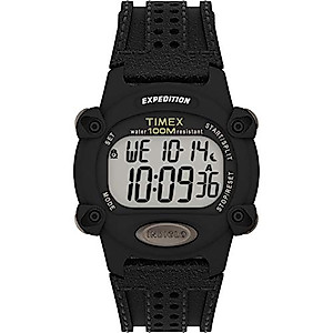 Timex Men's Expedition Digital CAT 39mm Watch – Black Case with Black Fabric & Leather Strap