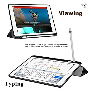 MoKo Case Fit iPad Pro 9.7 with Apple Pencil Holder - Slim Lightweight Smart Shell Stand Cover Case with Auto Wake/Sleep Fit Apple iPad Pro 9.7 Inch 2016 Tablet, Black