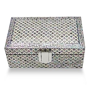 SoSHESHINES Mother of Pearl Small Jewelry Box - Premium Packaging for Gifts for Women, Thank you Gifts, Mom birthday Gifts, Korean Traditional Sea Shell Premium Handmade (FULL NACRE_Diamond)