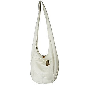 Lovely Creations Thai Monk Buddha Cotton Sling Crossbody Messenger Bag Purse Hippie Hobo Shoulder Bag (์NN White)