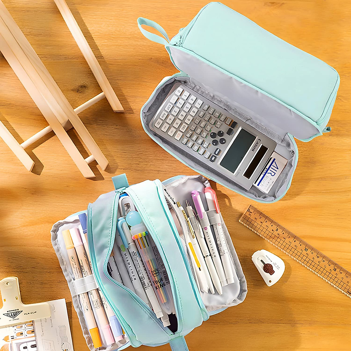 Large Capacity Pencil Case 4 Compartments, Pencil Case with Zipper Portable Handle, Aesthetic Pencil Case Stationery Organizer for Office College School Teen Girl Boy Men Women (Light Green)