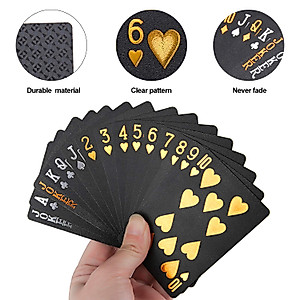 Joyoldelf Cool Black Playing Cards, Waterproof Black-Gold Foil Poker Cards with Gift Box, Great for Magic,Water Card Games and Party