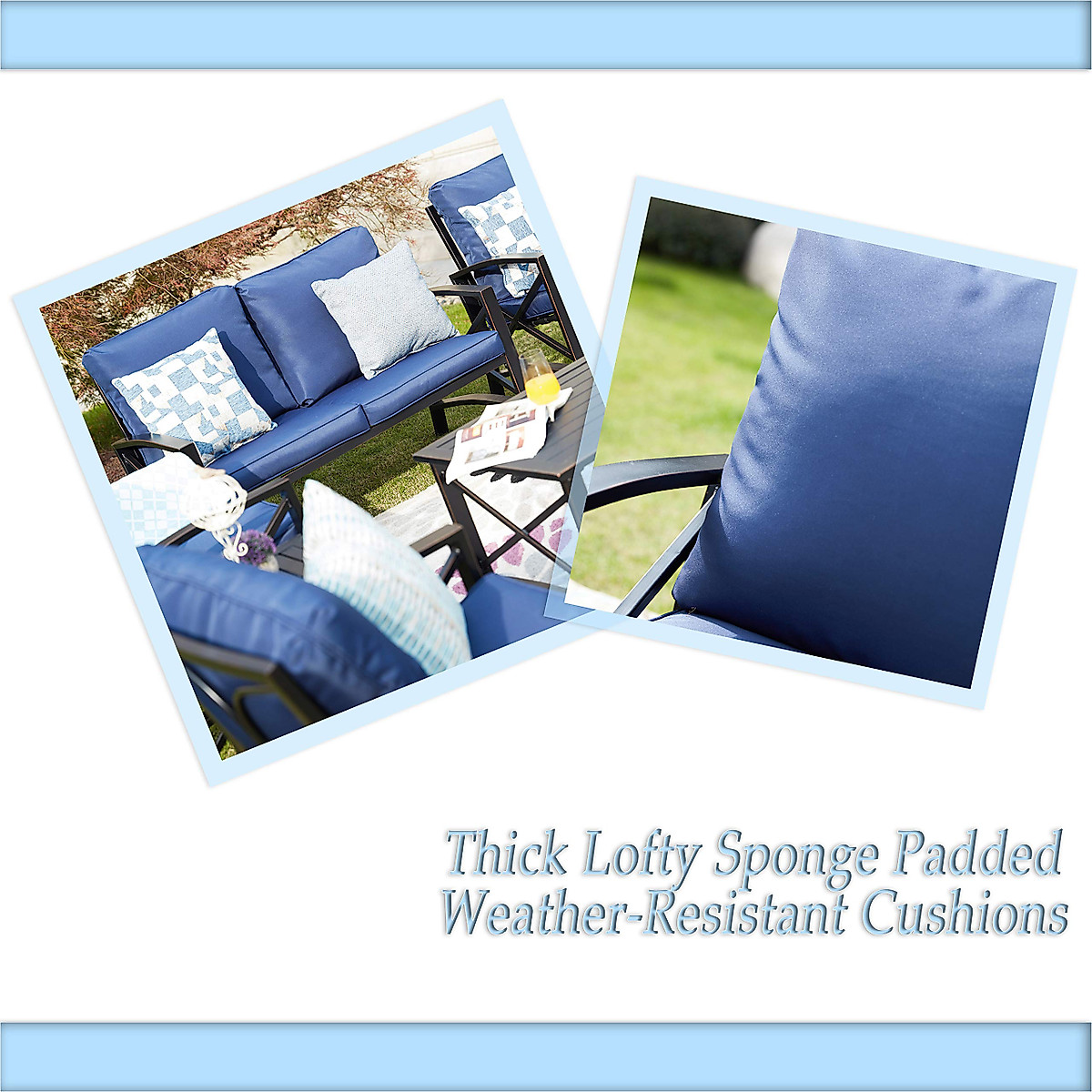 PatioFestival Outdoor Furniture Set Patio Conversation Sets Modern Metal Patio Sofas with Loveseat, Chairs and Coffee Table for Yard, Pool, Garden, Porch (10 Pcs, Blue)