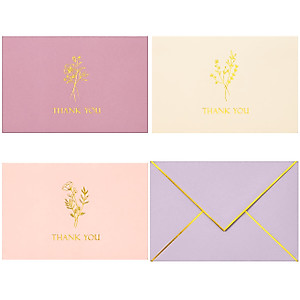 Crisky Thank You Cards with Envelopes & Stickers Gold Foil Minimalism Wildflower 25 Pack Greeting Notes Bulk for Birthday, Baby Shower,Bridal Shower, Wedding, Graduation Blank Inside