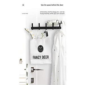 Hook Hanger with 5 Heavy Duty Metal Hooks for Hanging Coats Towels Hats Clothes, Suitable for Bedroom,Kitchen,Restroom,Bathroom Etc,Wall Mounted,Black