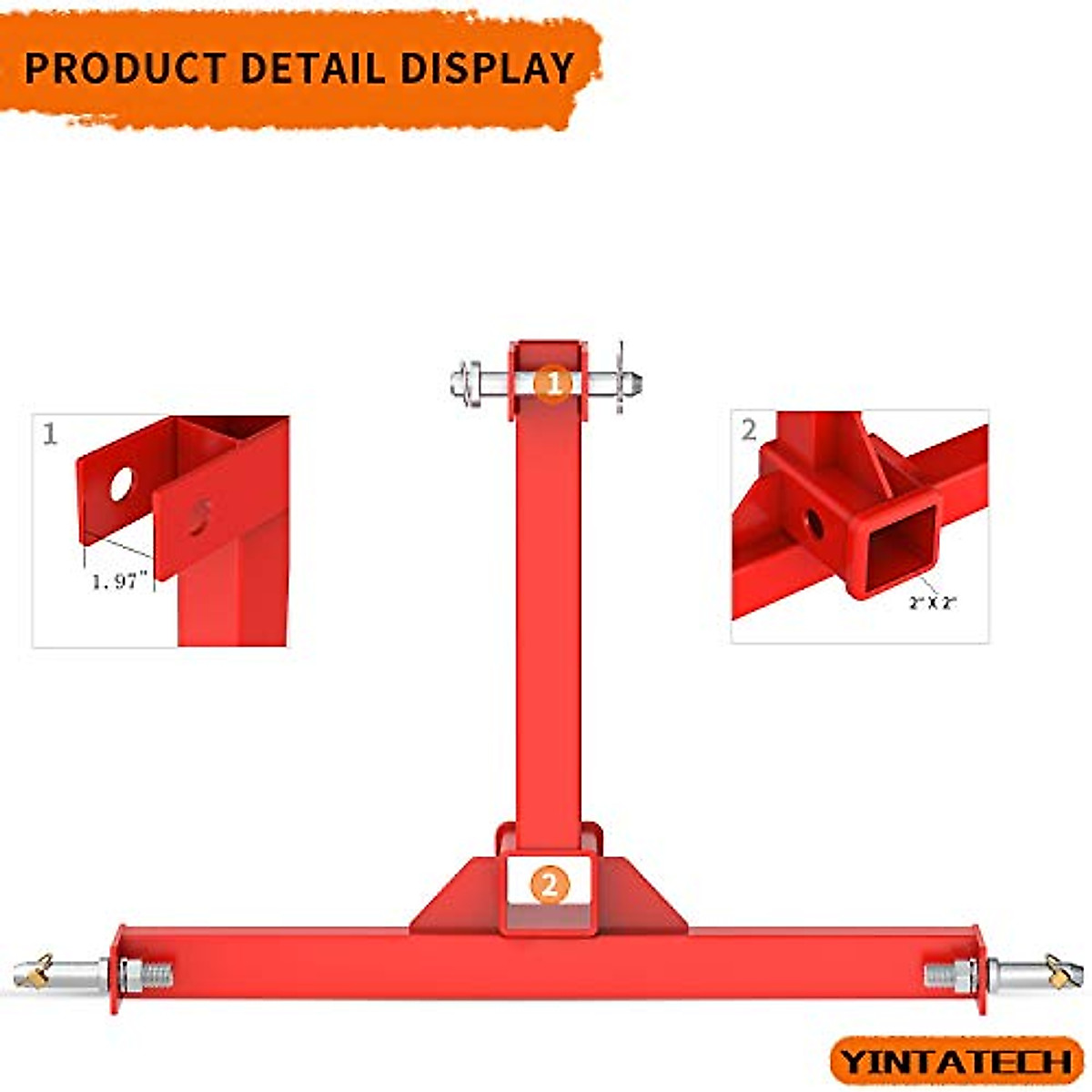 YINTATECH 3 Point Trailer Hitch with 2" Receiver for Category 1 Tractor Gooseneck Drawbar Adapter Red Towing Hitch