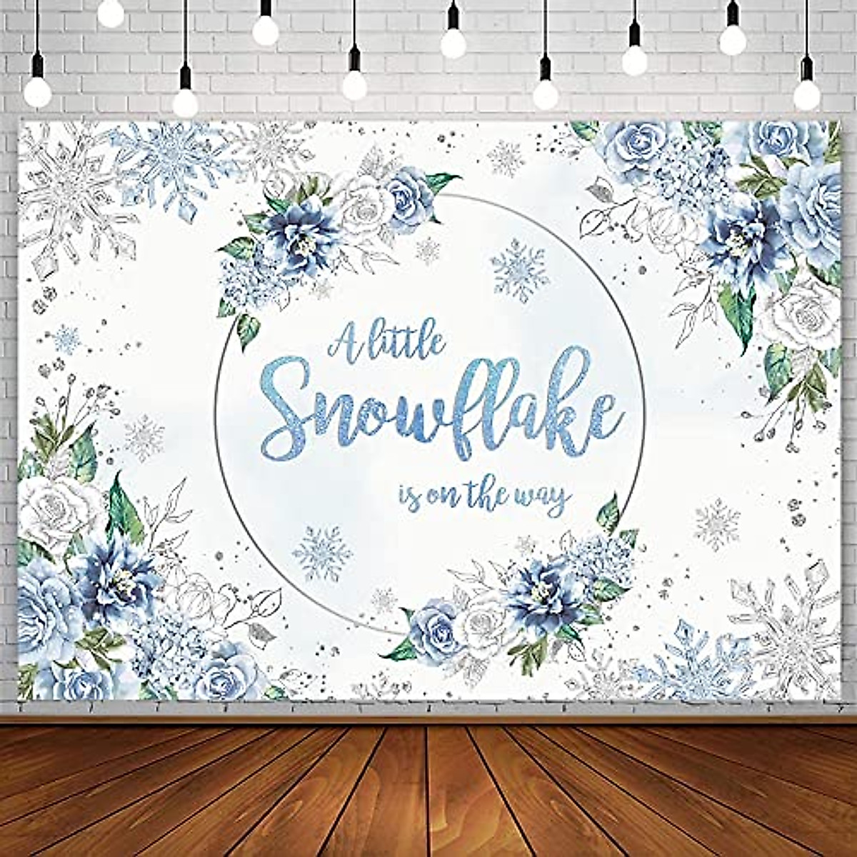 AIBIIN 7x5ft Winter Snowflake Baby Shower Backdrop for Baby Blue Silver Snowflake Floral Wonderland Photography Background Oh Baby Christmas Xmas Party Decoration Banner Supplies Photo Booth Studio