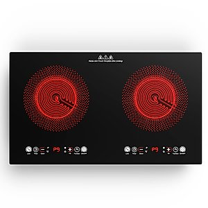 VBGK Electric cooktop,110V 24 inch 2 Burner Electric Cooktop,Built-in and Countertop Electric Stove Top,2200W Electric Stove,9 Power Levels, Kids Lock & Timer,LED touch control,Overheat Protection