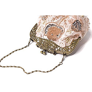 ilishop Women's Antique Beaded Party Clutch Vintage Rose Purse Evening Handbag (Champagne)