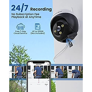 MUBVIEW 2K Security Camera Outdoor, Security Cameras with 360° PZT View, 2.4G WiFi Wired Home Surveillance Cameras, Color Night Vision, Motion Detection, Siren, 2 Way Talk, 24/7, Works with Alexa