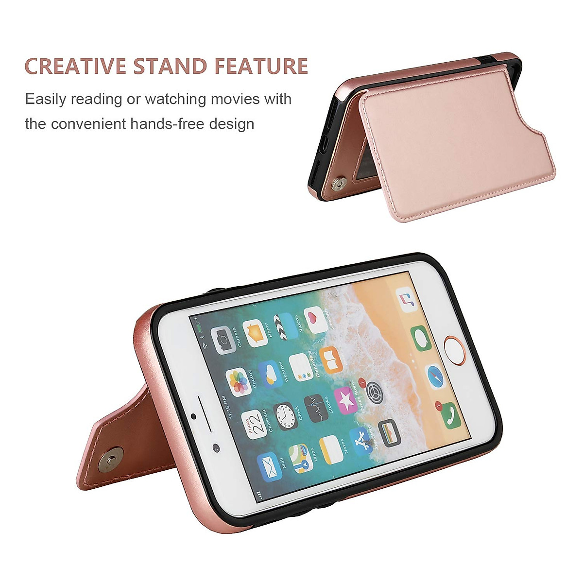 for iPhone 7 Plus/8 Plus Wallet Case with Card Holder,OT ONETOP Premium PU Leather Kickstand Card Slots Case,Double Magnetic Clasp and Durable Shockproof Cover 5.5 Inch(Rose Gold)