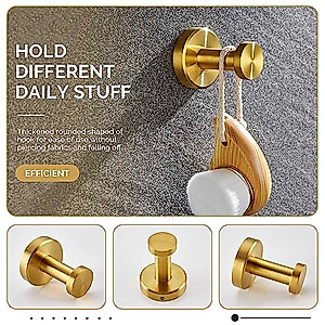 Angle Simple Towel Hook Brushed Gold 2 PCS, SUS304 Stainless Steel Hand Towel Holder, Bathroom Towel Hanger, Robe Hook for Wall