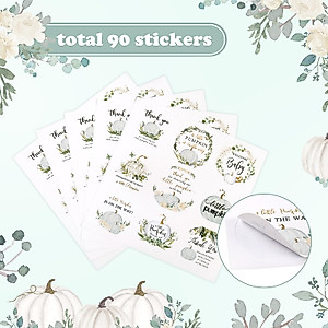 Quera 90 Little Pumpkin Baby Shower Thank You Stickers, Fall Baby Shower Party Favor Stickers,Fall Themed Baby Shower Favor Stickers 2inch（Green）