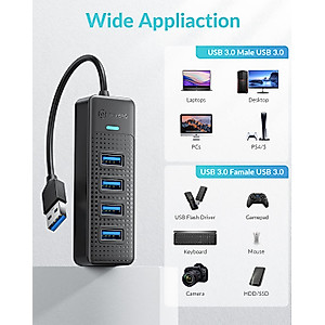 USB Hub, PHIXERO 4-Port 3.0 Hub Multi Port Expander, Fast Data Transfer Splitter for Laptop, Compatible with All Device