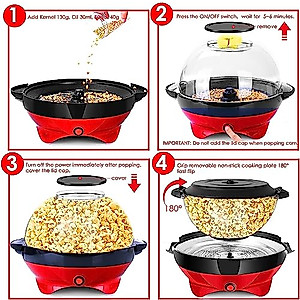 TLGREEN 6 Quart Popcorn Machine, Stir Crazy Popcorn Popper Machine, Electric Hot Oil Popcorn Maker Machine, with Nonstick Plate & Stirring Rod, Large Lid for Serving Bowl and Two Measuring Cups