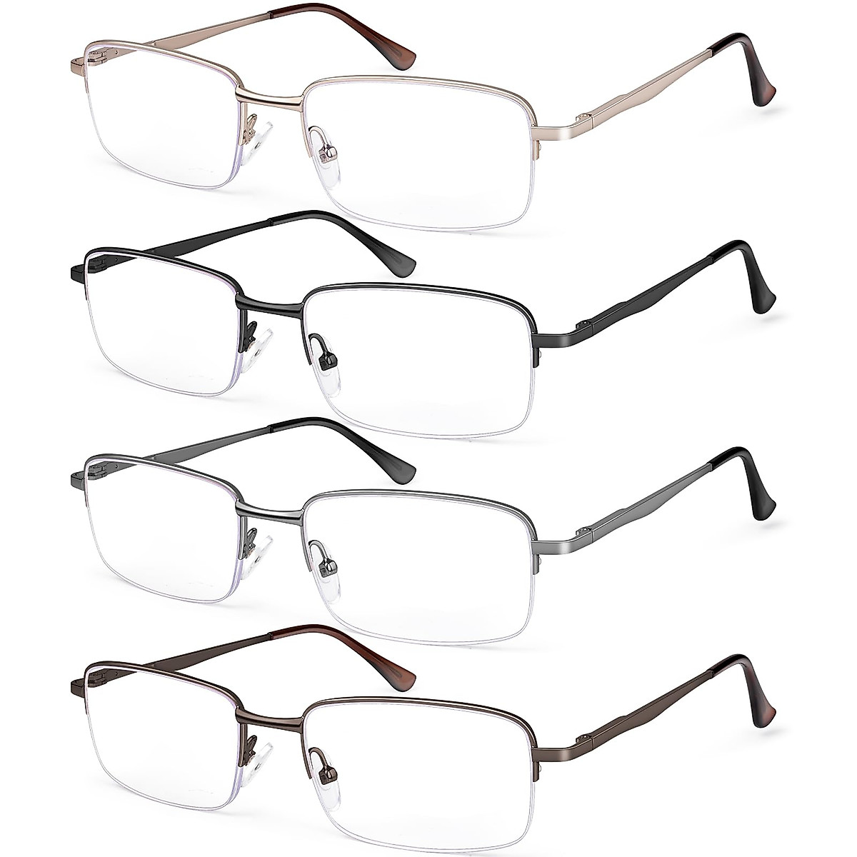 FelixAim 4 Pack Blue Light Blocking Reading Glasses for Men 3.0 Half Rim Metal Readers with Spring Hinge Computer Eyeglasses