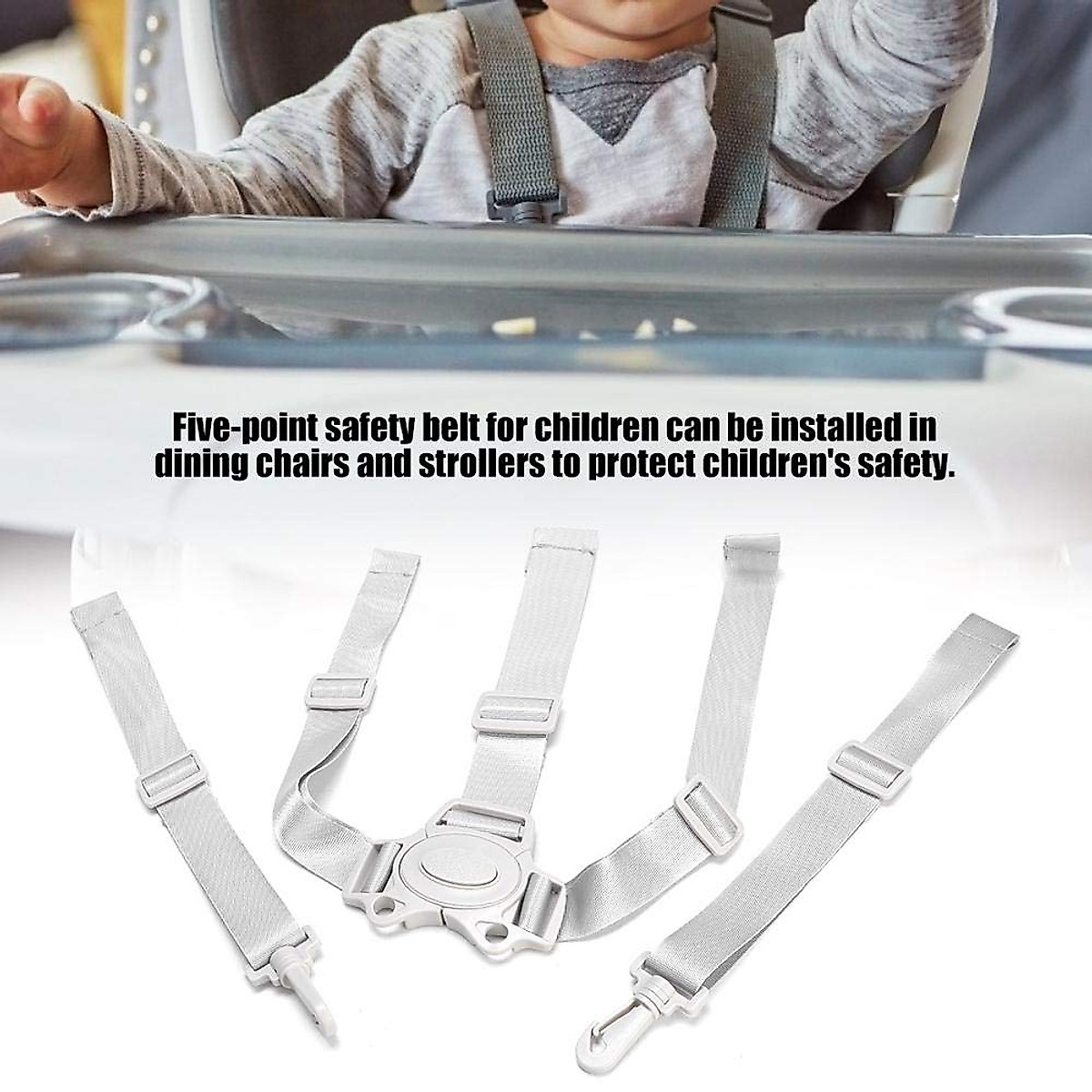 Baby 5 Point Harness Belt Universal Pushchair Children Seat Safety Belt High Chair Straps Protector Safety Strap (Grey)