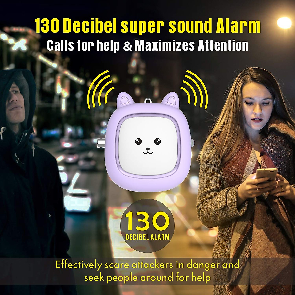 Safe Sound Personal Alarm,3 Pack130 dB Loud Siren Song Emergency Self-Defense Security Alarm Keychain with LED Light, Personal Sound Safety Siren for Women, Men, Children, Elderly (Black/Purple/Green)