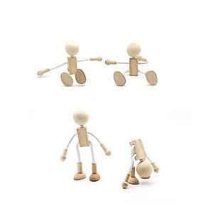 EXCEART Wood Peg Dolls 4Pcs Unfinished Wooden Peg Doll Adjustable Wood Peg People Doll Robot Paintable Bodies Figures for DIY Arts Crafts Peg Game Party Favor