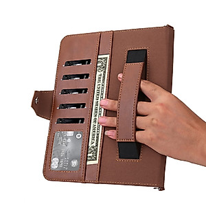 iPad Pro 12.9 inch 2022/2021/2020/2018 PU Leather Case with Apple Pencil Holder Auto Wake/Sleep Shoulder Strap for iPad Pro 12.9 6th/5th/4th/3rd Generation (Brown)