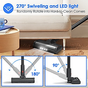 Cordless Vacuum Cleaner - Lightweight Stick Vacuum Cleaner w/ 250W Powerful Suction Brushless Motor, HEPA Filter, 4 in 1 Detachable Handheld, Long Runtime, Ideal for Home Hard Floor Carpet Pet Hair