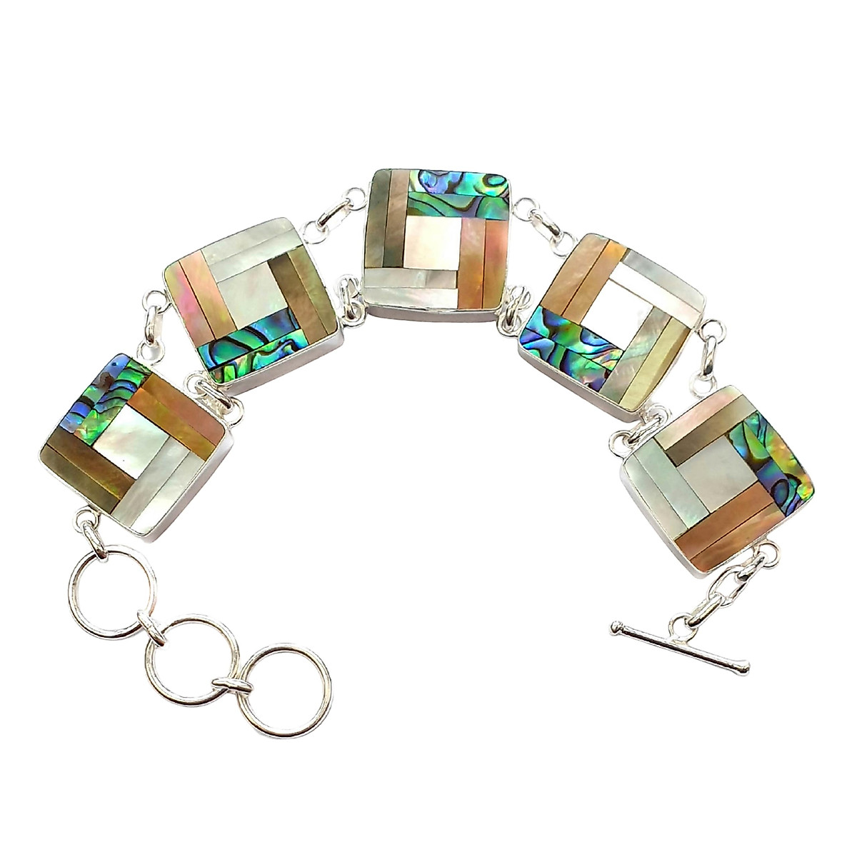 Swimmi Natural Abalone Shell Two Tones Mother of Pearl 925 Sterling Silver Bracelet Handmade Women Jewelry SF026