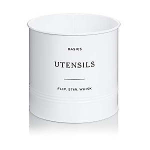 D'Lifeful Farmhouse Kitchen Utensil Holder (Jumbo Size - 7" x 7”) - Large Utensil Caddy for Countertop, Utensil Holder for Kitchen Counter Decor, Utensil Organizer (White)
