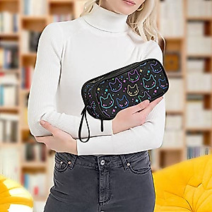 J JOYSAY Neon Cat Heads Pencil Case Large Big Capacity Pencil Bag for Girls Boys Markers Storage Lipstick Organizer for School Office Supplies