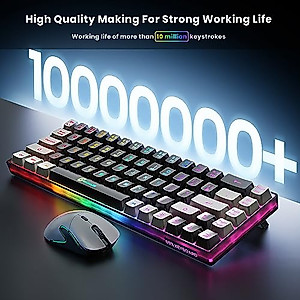 GEODMAER 65% Wireless Gaming Keyboard and Mouse Combo, Rechargeable Backlit Gaming Keyboard and Mouse, Ultra-Compact Mini Mechanical Feel Anti-ghosting Keyboard + 6D 3200DPI Mice for PC Laptop