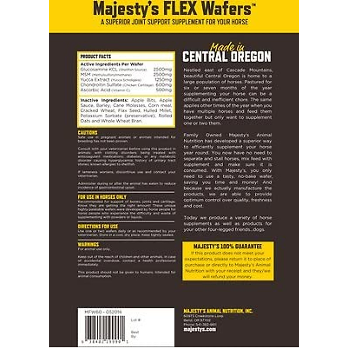 Majesty's Flex Wafers - Superior Horse / Equine Joint Support Supplement - Glucosamine, MSM, Chondroitin, Yucca, Vitamin C - 60 Count (2 Month Supply)