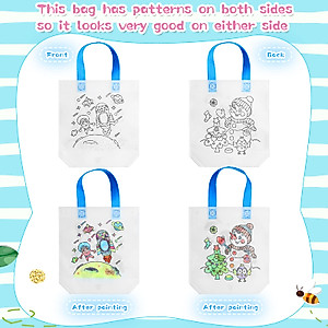 44 Packs Reusable Party Goodie Bags Coloring Party Favor Tote Bags Reusable Coloring Paint Non Woven Bags for Cartoon Art Party Favor for Birthday Party DIY Crafts Supplies, 11 Styles