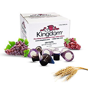 Kingdom Prefilled Communion Cup with Wafers(250ct red juice) Sealed in a Single-Serving Container with One-Year Shelf Life, Perfect for Holy Eucharist Celebration in Hospitals, Summer Camps, and More!