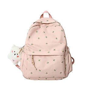 kakarin choyx Kawaii Backpack Mori Art Floral School Bag With Pendant 12.2 Inch Aesthetic Backpack Cute Backpack Medium School Bag (Pink, Middle)