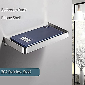 Walfront Stainless Steel Bathroom Phone Rack Holder Wall Mounted Phone Towel Storage Shelf Toilet Bathroom Supplies 185x90mm(Black), Rack