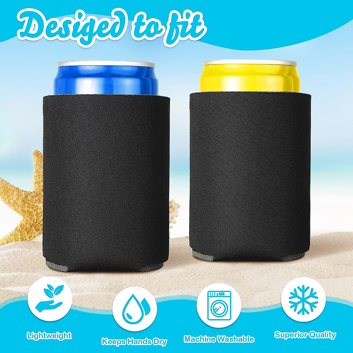 CHENGU 80 Pieces Can Coolers Soft Insulated Soda Cover Coolies Blank Can Covers Collapsible Can Cooler Sleeves Plain Can Sleeves for Soda Beverage DIY Customizable Weddings Party(Black)