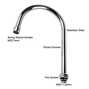 KWODE 6” Swivel Gooseneck Spout Replacement Kit for Commercial Kitchen Sink Faucet 360°Swing Spout with 2.2 GPM Nozzle Chrome