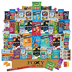 Foxy Fane 60-Count Holiday Gift Box - Assortment of 60 Healthy Snacks & Treats - Perfect Variety Pack for Valentine’s Day, Easter, Christmas & New Year’s - Great for Family, Friends, or Office Gifting