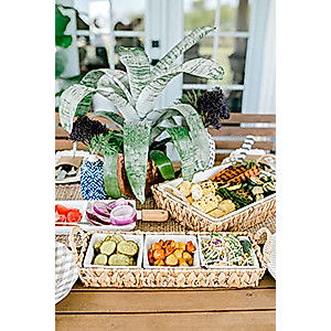 Mud Pie Water Hyacinth Section Server, 5" x 16 1/4", White, Brown