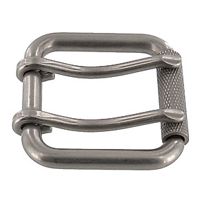 B7357 Nickel Matte, Double Prong Roller Buckle, w/Textured Roller, Solid Brass-LL, Multiple Sizes