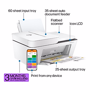 HP DeskJet 4255e Wireless All-in-One Color Inkjet Printer, Scanner, Copier, Best-for-Home, 3 Months of Instant Ink Included (588S6A)