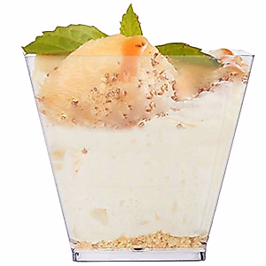 Tosnail 80 Pack 3.5 Oz Square Clear Plastic Mini Dessert Tumbler Cups with 100 Pieces Dessert Spoons