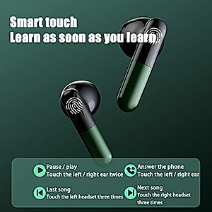 Wireless Touch Earbuds with Active Noise Cancellation Bluetooth 5.0 Sport 3D Stereo Built-in Microphone,Immersive Premium Sound Long Distance Connection Headset with Charging Case (Dark Green),J28